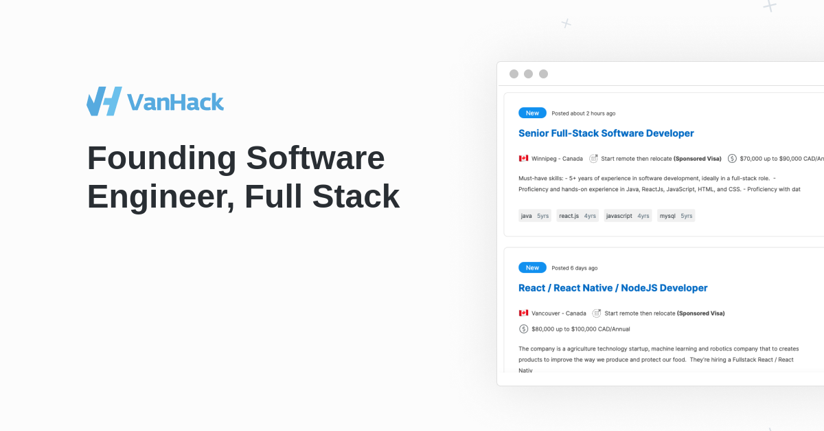 Founding Software Engineer, Full Stack - VanHack